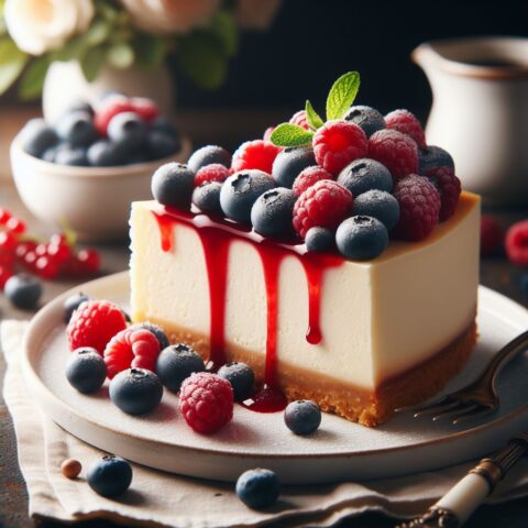 Cheesecake with Berry Coulis Recipe: The Best Cheesecake - Berries Paradise